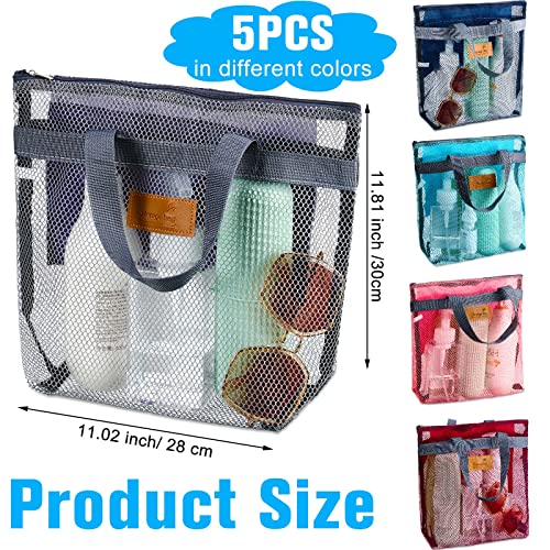 5 Pieces Mesh Shower Caddy Tote Gym Shower Caddy Travel Shower Bag Quick Dry Shower Bag with Zipper Portable Lightweight Hanging Mesh Toiletry Bag for Shower College Dorms Swimming Beach Games Sports