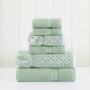 modern threads trefoil filigree 6-piece reversible yarn dyed jacquard towel set - bath towels, hand towels, & washcloths - super absorbent & quick dry - 100% combed cotton