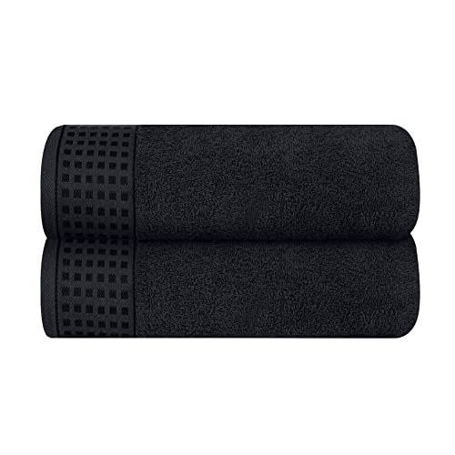 GLAMBURG 100% Cotton 2 Pack Oversized Bath Towel Set 28x55 Inches, Ultra Soft Highly Absorbant Compact Quickdry & Lightweight Large Bath Towels, Ideal for Gym Travel Camp Pool - Black