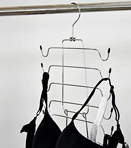 Home-X Space-Saving Bra Hanger Organizer for Closet, Polished Chrome Hanging Bra or Camisole Storage Rack, Storage Solutions for Small Spaces, Set of 2, 20 ½” L x 12" W