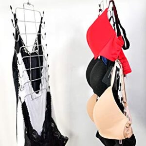 Home-X Space-Saving Bra Hanger Organizer for Closet, Polished Chrome Hanging Bra or Camisole Storage Rack, Storage Solutions for Small Spaces, Set of 2, 20 ½” L x 12" W