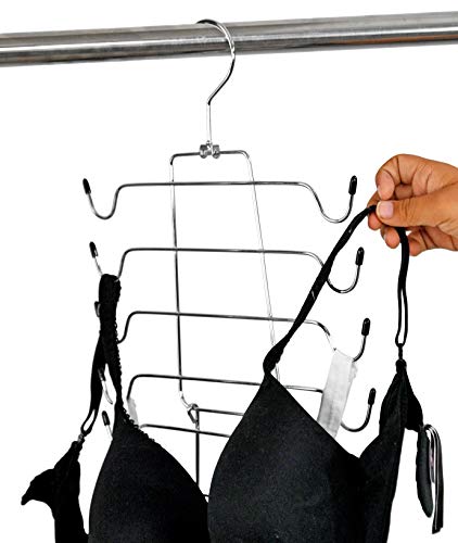 Home-X Space-Saving Bra Hanger Organizer for Closet, Polished Chrome Hanging Bra or Camisole Storage Rack, Storage Solutions for Small Spaces, Set of 2, 20 ½” L x 12" W