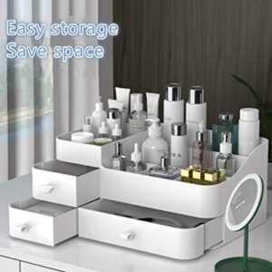 Bemgue Makeup Organizer for Vanity, Large Capacity Desk Organizer with Drawers for Cosmetics, Lipsticks, Jewelry, Nail Care, Skincare, Ideal for Bedroom and Bathroom Countertops - White