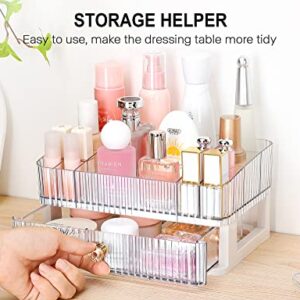 GORET Acrylic Makeup Organizer, Large Capacity Makeup Storage with Drawer for Vanity Bathroom Countertop Perfume Lipstick Brushes Skincare Eyeshadow