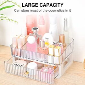 GORET Acrylic Makeup Organizer, Large Capacity Makeup Storage with Drawer for Vanity Bathroom Countertop Perfume Lipstick Brushes Skincare Eyeshadow