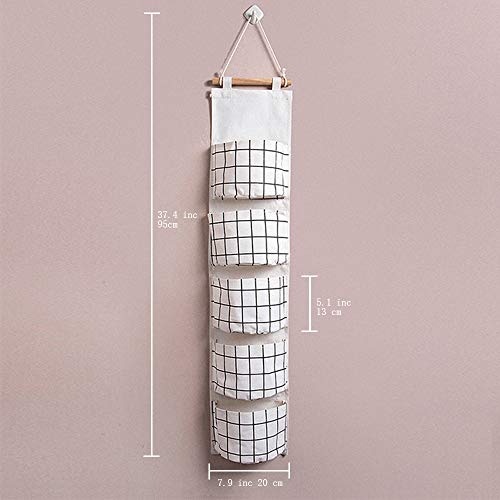 BobbyStory 2 Pcs Wall Hanging Storage Bags - 5 Pockets, Over The Door Organizer, Waterproof Basket Door Organizer for Bedroom Bathroom (Black+White) Without Hook