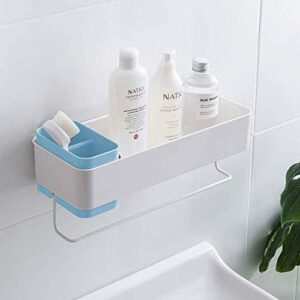 mornite bathroom organizer mirror, restroom shelf adhesive wall mount no drilling basket rack shelves shower caddy blue