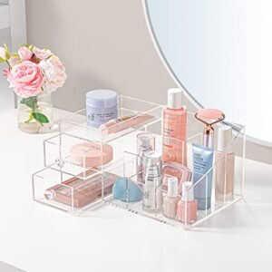 HBlife Clear Acrylic Makeup Organizer, 11.2X6.9X5.6 Inches Large Skincare Organizers and Storage 7 Compartments Cosmetic Organizer for Vanity Bathroom