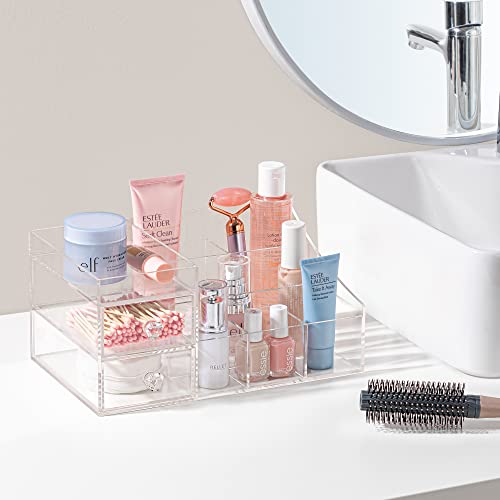 HBlife Clear Acrylic Makeup Organizer, 11.2X6.9X5.6 Inches Large Skincare Organizers and Storage 7 Compartments Cosmetic Organizer for Vanity Bathroom