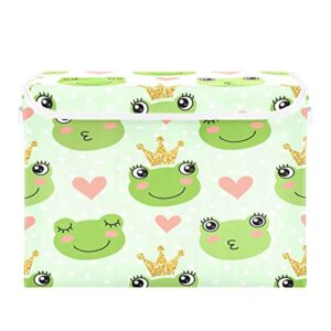 krafig cartoon funny animal frog foldable storage box large cube organizer bins containers baskets with lids handles for closet organization, shelves, clothes, toys