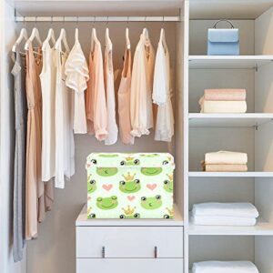 Krafig Cartoon Funny Animal Frog Foldable Storage Box Large Cube Organizer Bins Containers Baskets with Lids Handles for Closet Organization, Shelves, Clothes, Toys