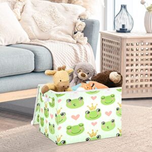 Krafig Cartoon Funny Animal Frog Foldable Storage Box Large Cube Organizer Bins Containers Baskets with Lids Handles for Closet Organization, Shelves, Clothes, Toys