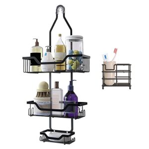 lutwsula shower caddy hanging,shower organizer hanging with hooks for shower sponge,stainless steel hanging shower organizer with toothpaste holder shower shelves for bathroom decor-black.