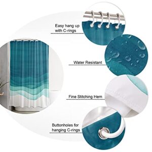 4 Pcs Shower Curtain Set with 12 Hooks Watercolor Teal and White Gradient Bathroom Sets with Non-Slip Bath Mat Toilet Lid Cover Waterproof Durable Shower Curtain and Rugs