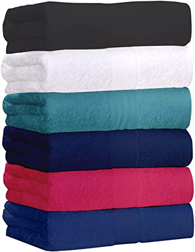 QUBA LINEN Bamboo Cotton Bath Towels-27x54inch - 6 Pack Shower Towels for Pool, Spa, and Gym - Light Weight, Ultra Absorbent Towels for Bathroom (6, 27x54)