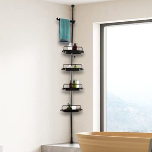 salmoph corner shower caddy tension pole | rustproof shower caddy corner shelf organizer, 4-tier bathroom shelves, adjustable from 40-130 inches, black