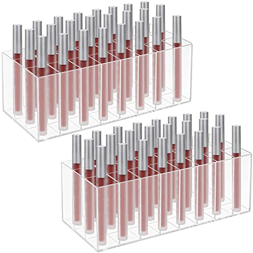 Hedume 2 Pack Lip Gloss Holder Organizer, 24 Spaces Acrylic Lip Gloss Organizer & Beauty Makeup Holder, Lipgloss Display Case for Tall Lip Gloss / Lipstick Products