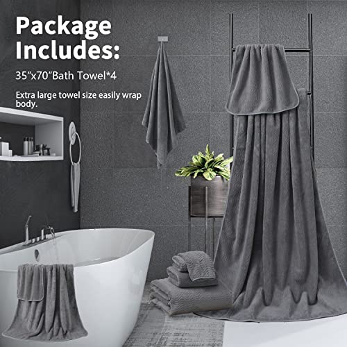 4 Piece Bath Towel Oversized Bath Sheet 35"x70" Grey Bathroom Towel Extra Large Bath Towel Set Highly Absorbent Quick Dry Premium Towel for Bathroom Spa Gym Hotel 600GSM Shower Towel for Daily Use