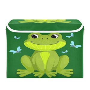 krafig cartoon funny animal frog foldable storage box large cube organizer bins containers baskets with lids handles for closet organization, shelves, clothes, toys