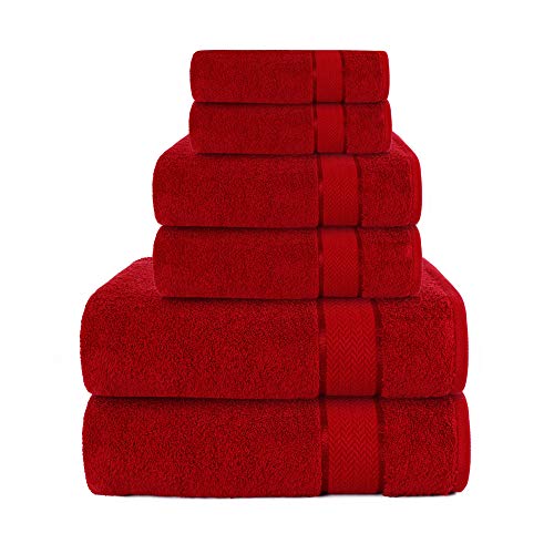 CRAFTBERRY - Bath Towels Set-100% Cotton- 2 Bath Towels, 2 Hand Towels & 2 Washcloths- Large, Quick Dry, Absorbent, Plush, Soft- Home, Spa, Shower Towels - 6 Piece Luxury Bathroom Towels - Red