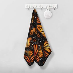 TUBIAZICOL Orange Monarch Butterflies Hand Towels Soft Face Towel Microfiber Coral Velvet Highly Absorbent Towel Washcloths for Bath Kitchen Bathroom Sports Yoga Travel 16"X28"