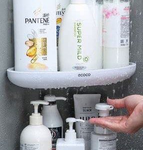 Floating Bathroom Organizer Corner Shower Caddy Shelf. Wall Mount With Extra Strong Self Adhesive, No Drilling, Easy Drainage and Rustproof. (White/Gray)