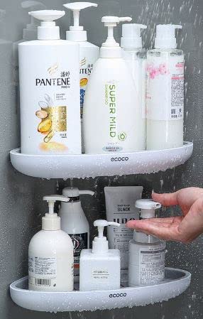 Floating Bathroom Organizer Corner Shower Caddy Shelf. Wall Mount With Extra Strong Self Adhesive, No Drilling, Easy Drainage and Rustproof. (White/Gray)