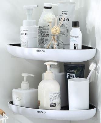 Floating Bathroom Organizer Corner Shower Caddy Shelf. Wall Mount With Extra Strong Self Adhesive, No Drilling, Easy Drainage and Rustproof. (White/Gray)