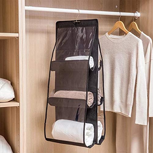 SXNBH 6 Pockets Foldable Hanging Bag Shoe Organizer Wardrobe Closet Multi Layers Folding Shelf Bag Handbag Door Pocket Hanger Pouch (Color : E)