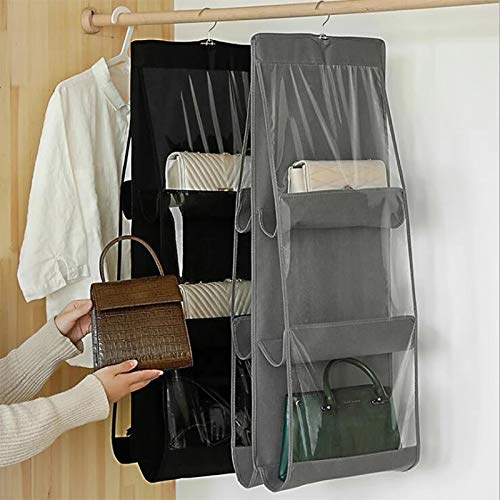 SXNBH 6 Pockets Foldable Hanging Bag Shoe Organizer Wardrobe Closet Multi Layers Folding Shelf Bag Handbag Door Pocket Hanger Pouch (Color : E)