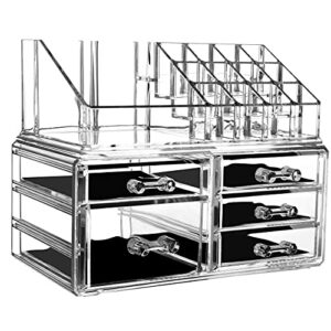 cq acrylic makeup organizer skin care large clear cosmetic display cases stackable storage box with 5 drawers for vanity,set of 2