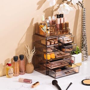 Sorbus Clear Cosmetic Makeup Organizer - Make Up & Jewelry Storage, Case & Display - Spacious Design - Great Holder for Dresser, Bathroom, Vanity & Countertop (3 Large, 4 Small Drawers - Bronze Glow)