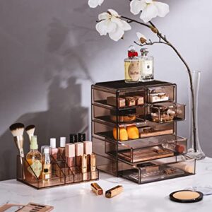 Sorbus Clear Cosmetic Makeup Organizer - Make Up & Jewelry Storage, Case & Display - Spacious Design - Great Holder for Dresser, Bathroom, Vanity & Countertop (3 Large, 4 Small Drawers - Bronze Glow)