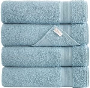 blue bath towels 27" x 54" quick-dry high absorbent 100% turkish cotton towel for bathroom, guests, pool, gym, camp, travel, college dorm, shower (blue, 4 pack bath towel)