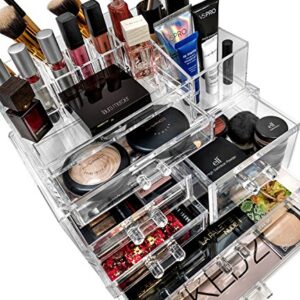 Sorbus Huge Acrylic Makeup Organizer - Extra Large Makeup Case & Display - Stackable 3 Piece Cosmetic Organizers and Storage Set with Acrylic Drawers - Great Vanity, Dresser & Bathroom Organizer