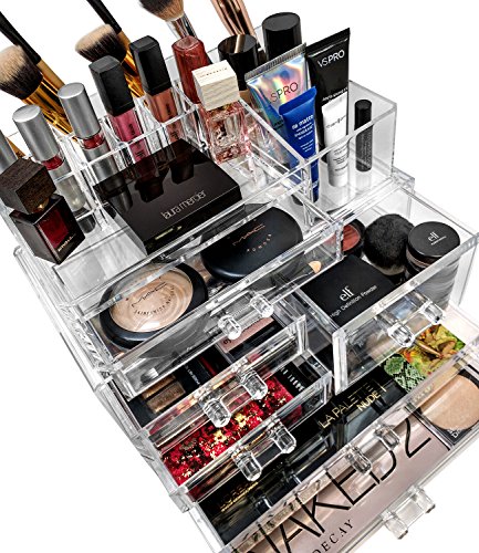 Sorbus Huge Acrylic Makeup Organizer - Extra Large Makeup Case & Display - Stackable 3 Piece Cosmetic Organizers and Storage Set with Acrylic Drawers - Great Vanity, Dresser & Bathroom Organizer