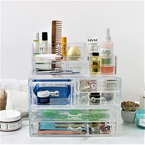 Sorbus Huge Acrylic Makeup Organizer - Extra Large Makeup Case & Display - Stackable 3 Piece Cosmetic Organizers and Storage Set with Acrylic Drawers - Great Vanity, Dresser & Bathroom Organizer