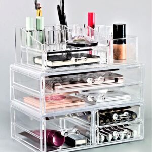 Sorbus Huge Acrylic Makeup Organizer - Extra Large Makeup Case & Display - Stackable 3 Piece Cosmetic Organizers and Storage Set with Acrylic Drawers - Great Vanity, Dresser & Bathroom Organizer