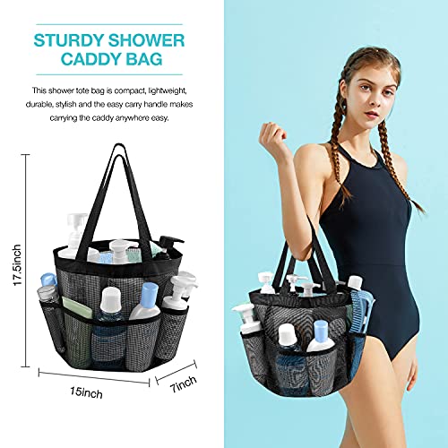 Mesh Shower Caddy Basket with 8 Storage Pockets, Portable Shower Tote Bag Hanging Swimming Pool, Toiletry Bathroom Organizer for College Dorm Room Essentials for Girls and Boys (1, Black)