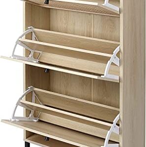 Pvillez Natural Rattan Shoe Cabinet, Modern Free Standing Shoe Racks Storage Cabinet with 3 Flip Drawers and Storage Shelves, Narrow Shoe Rack Cabinet for Entryway, Hallway, Bedroom, Natural