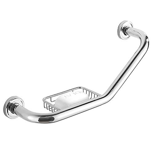 CRODY Bath Wall Attachment Handrails Grab Bar Rails Curved Wall Mount Soap Dish Grab Bar,Towel Rack,Stainless Steel Brushed Nickel Polished Finished Grab Rails, Disabled Elderly Anti-Fall Handle Rail