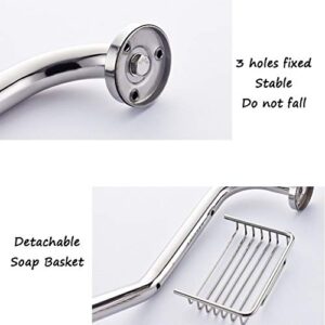 CRODY Bath Wall Attachment Handrails Grab Bar Rails Curved Wall Mount Soap Dish Grab Bar,Towel Rack,Stainless Steel Brushed Nickel Polished Finished Grab Rails, Disabled Elderly Anti-Fall Handle Rail