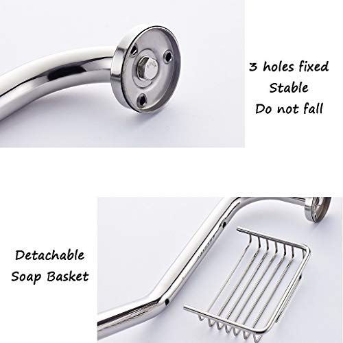 CRODY Bath Wall Attachment Handrails Grab Bar Rails Curved Wall Mount Soap Dish Grab Bar,Towel Rack,Stainless Steel Brushed Nickel Polished Finished Grab Rails, Disabled Elderly Anti-Fall Handle Rail