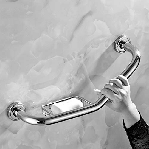 CRODY Bath Wall Attachment Handrails Grab Bar Rails Curved Wall Mount Soap Dish Grab Bar,Towel Rack,Stainless Steel Brushed Nickel Polished Finished Grab Rails, Disabled Elderly Anti-Fall Handle Rail