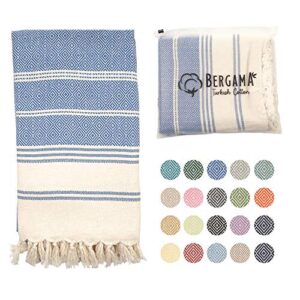 bergama turkish cotton bath towel | 100% cotton, prewashed, 38 x 71 inches | quick dry, sand free, lightweight | large blankets for beach, pool, bathroom, spa, gym and yoga blanket (royal blue)