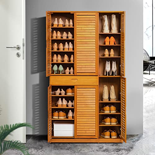 MoNiBloom Large Shoe Cabinet Storage Organizer with Shutter Doors & 1 Drawer for Heels Sneakers Sandals More Than 40 Pairs Entryway Bedroom Living Room, Brown