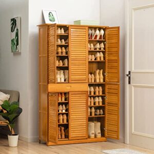 MoNiBloom Large Shoe Cabinet Storage Organizer with Shutter Doors & 1 Drawer for Heels Sneakers Sandals More Than 40 Pairs Entryway Bedroom Living Room, Brown