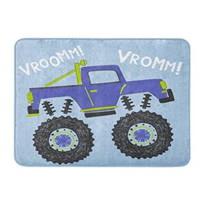 Svnthqp 4 Piece Monster Truck Waterproof Fabric Bathroom Sets with Non-Slip Rugs, Toilet Lid Cover and Bath Mat, Waterproof Shower Curtain with Standard Size