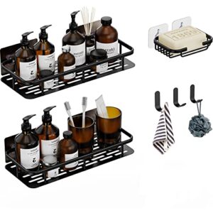 vphom corner shower caddy, adhesive shower rack organizer with soap dish & hooks, no drilling rustproof black shower shelf for bathroom, toilet, kitchen-4 pack