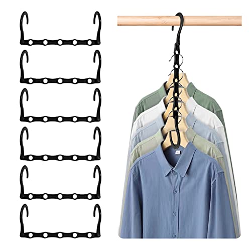 Graunton Space Saving Hangers, Magic Hangers for Closet Organizer and Storage, Smart Space Saver Sturdy Plastic Hangers with 5 Holes for Heavy Clothes, College Dorm Room Essentials (Black 6 Pack)